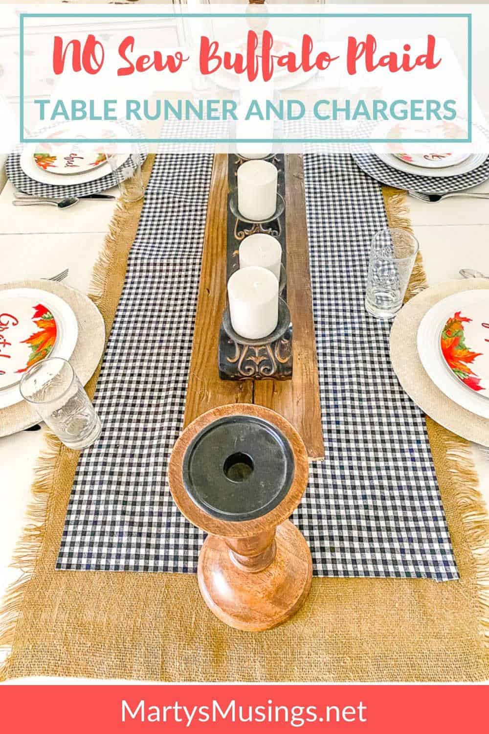 No Sew Table Runner and Buffalo Plaid Chargers - Marty's Musings