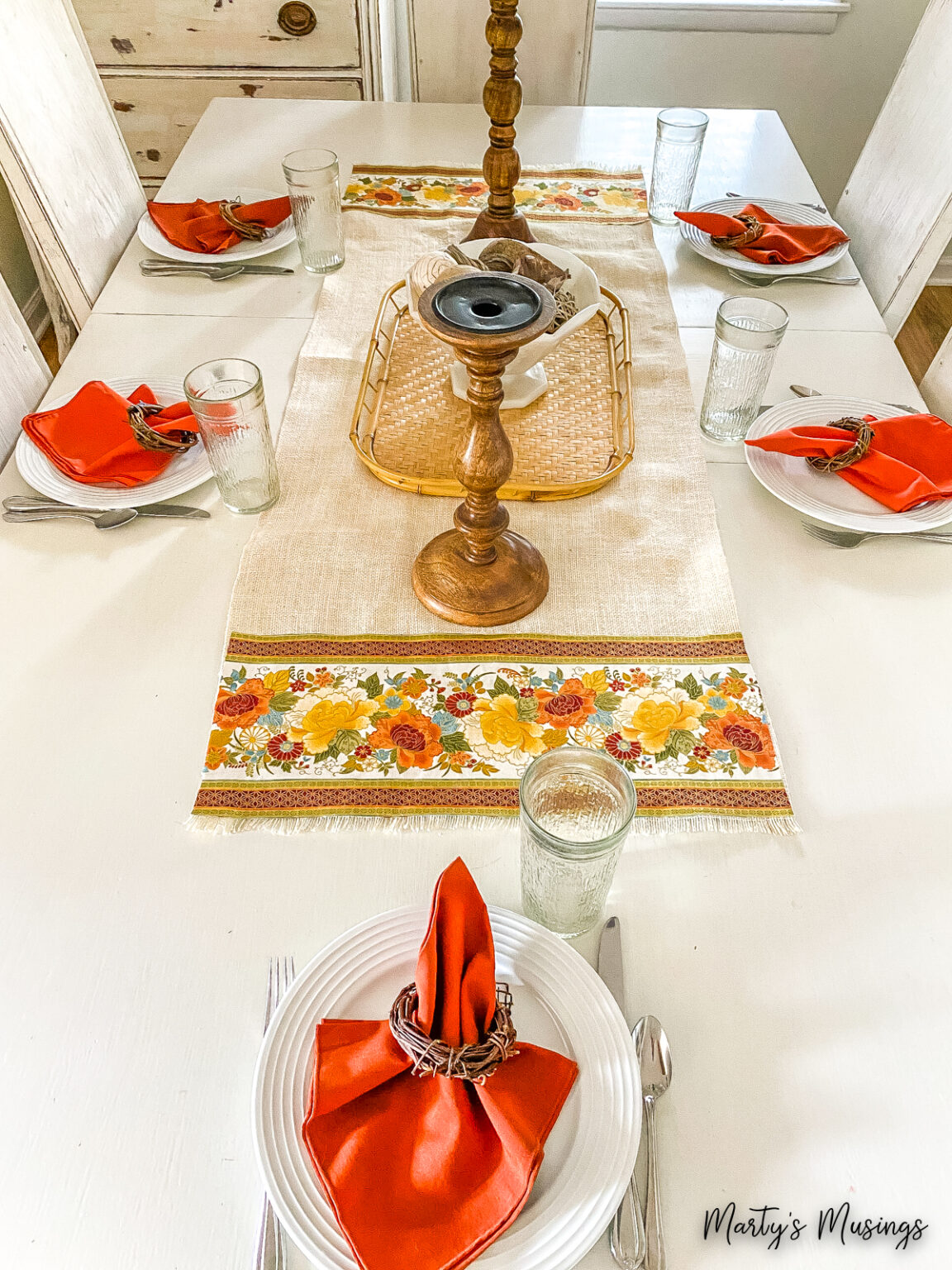 Fall Table Decor + No Sew Runner - Marty's Musings
